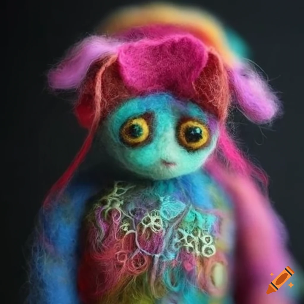 Creatures made of felted wool in intricate clothing designs on Craiyon