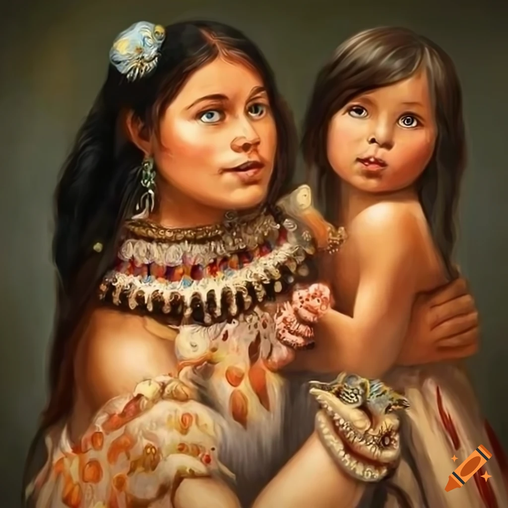 Oil painting of smiling american indian girls on Craiyon