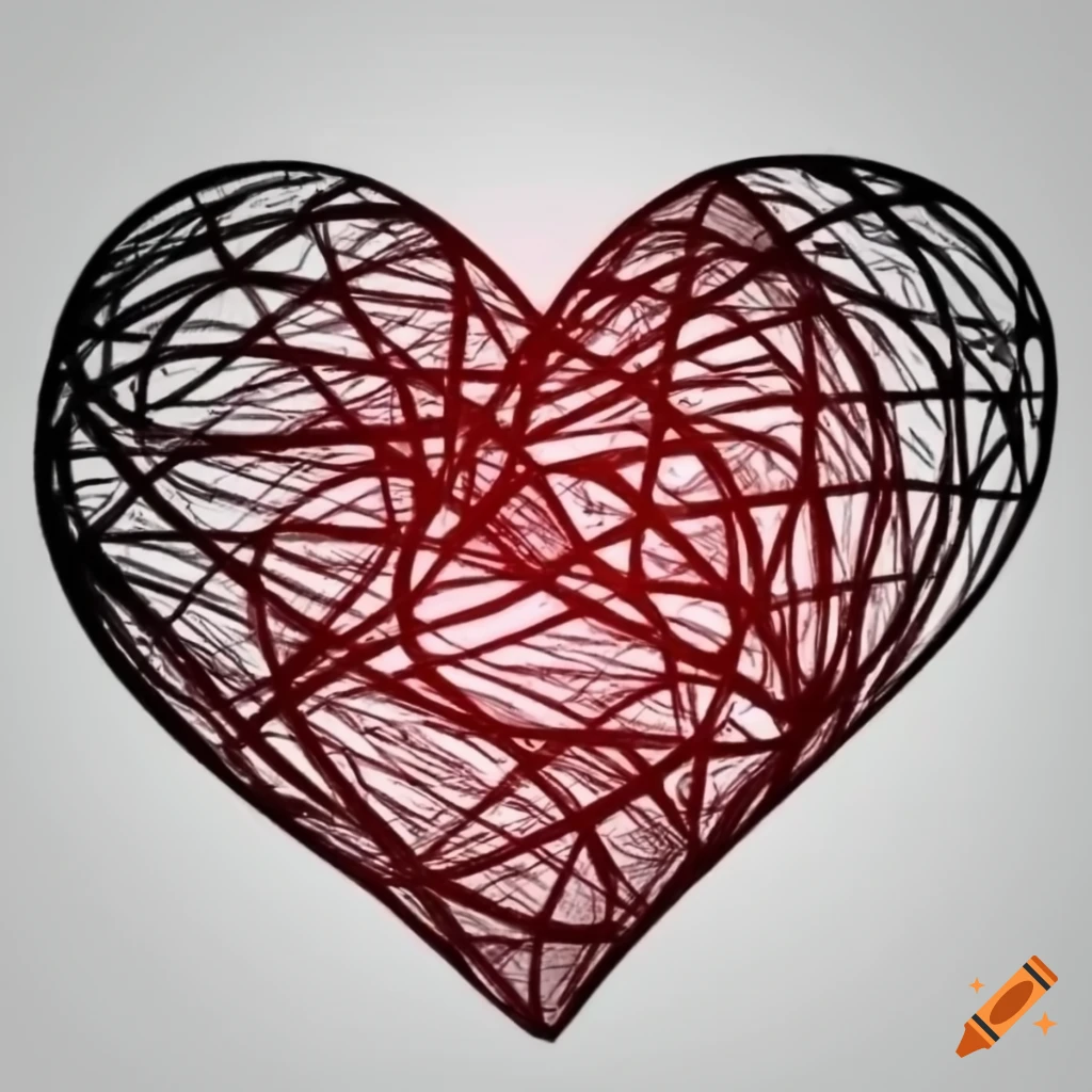 Dibujo abstracto de un corazón dividido on Craiyon