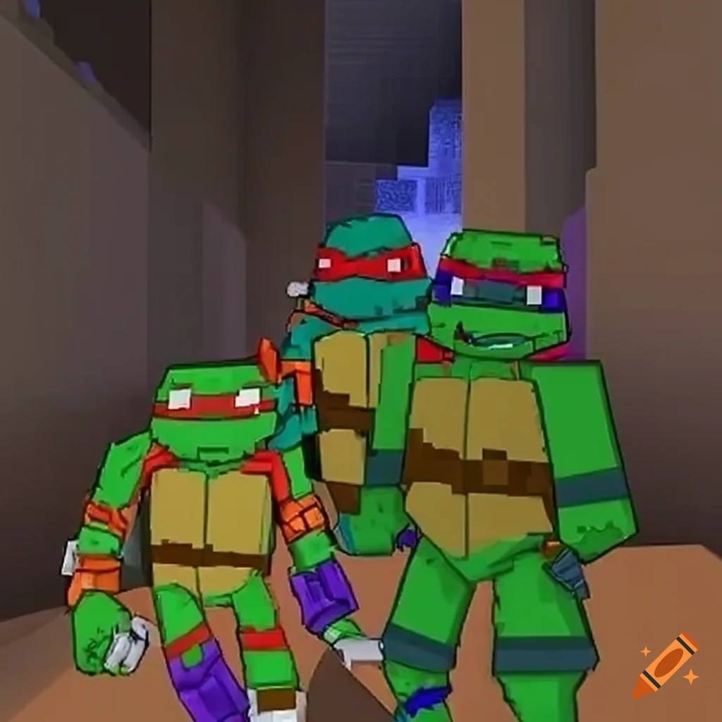 Minecraft battle with the Teenage Mutant Ninja Turtles on Craiyon