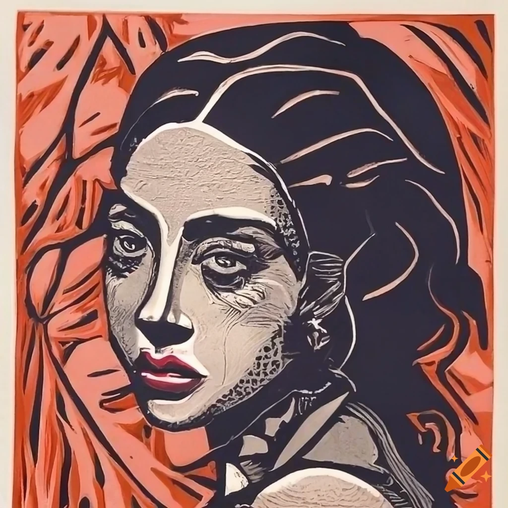 Lino print style of women in various poses