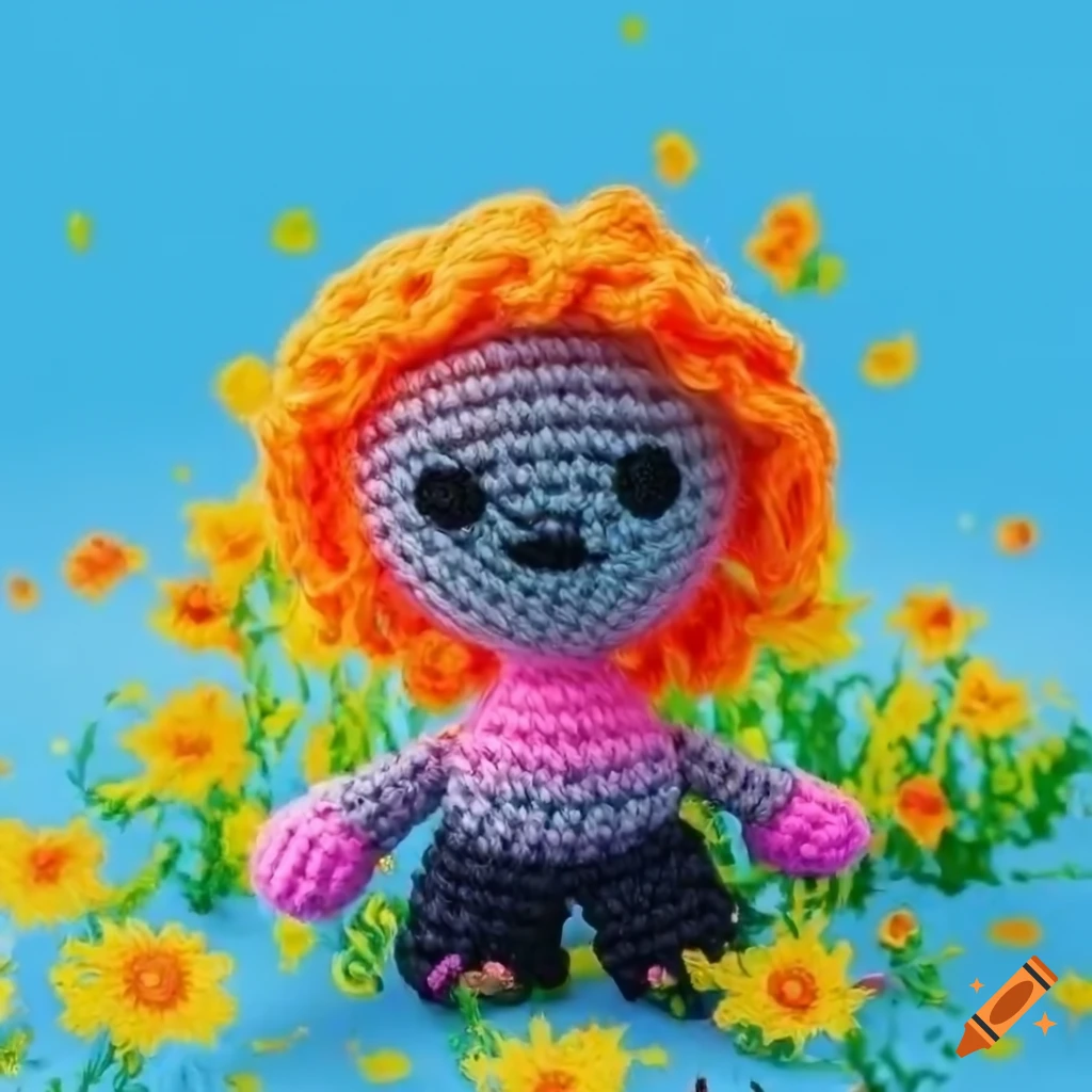Cute knitted halloween ghost rider in a colorful garden on Craiyon