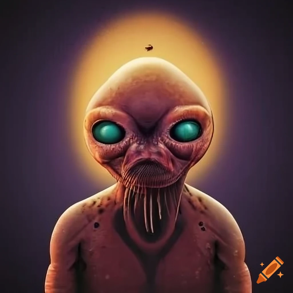 Alien-like animal with big eyes and round head resembling momo on Craiyon