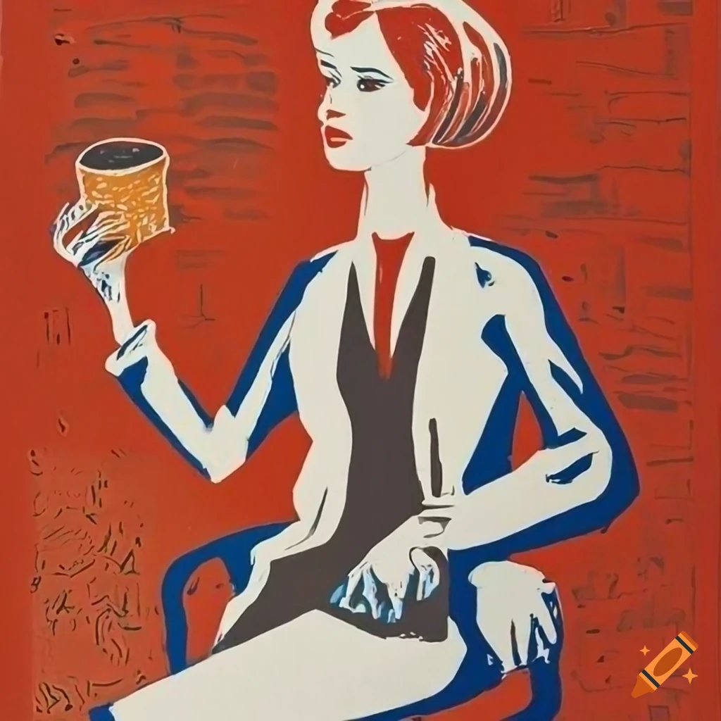 Colorful linocut illustration of people in a workplace on Craiyon