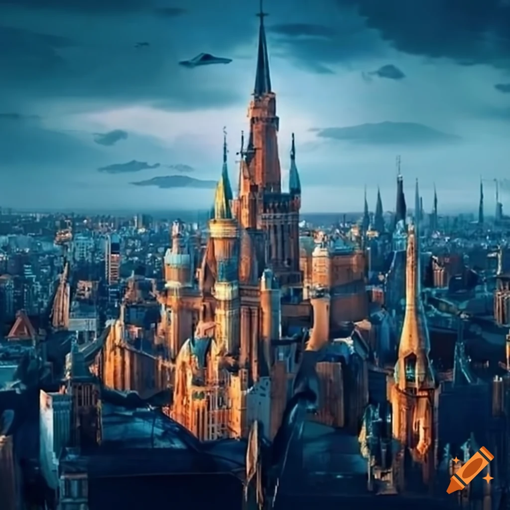 Concept art of a fictional european metropolis on Craiyon