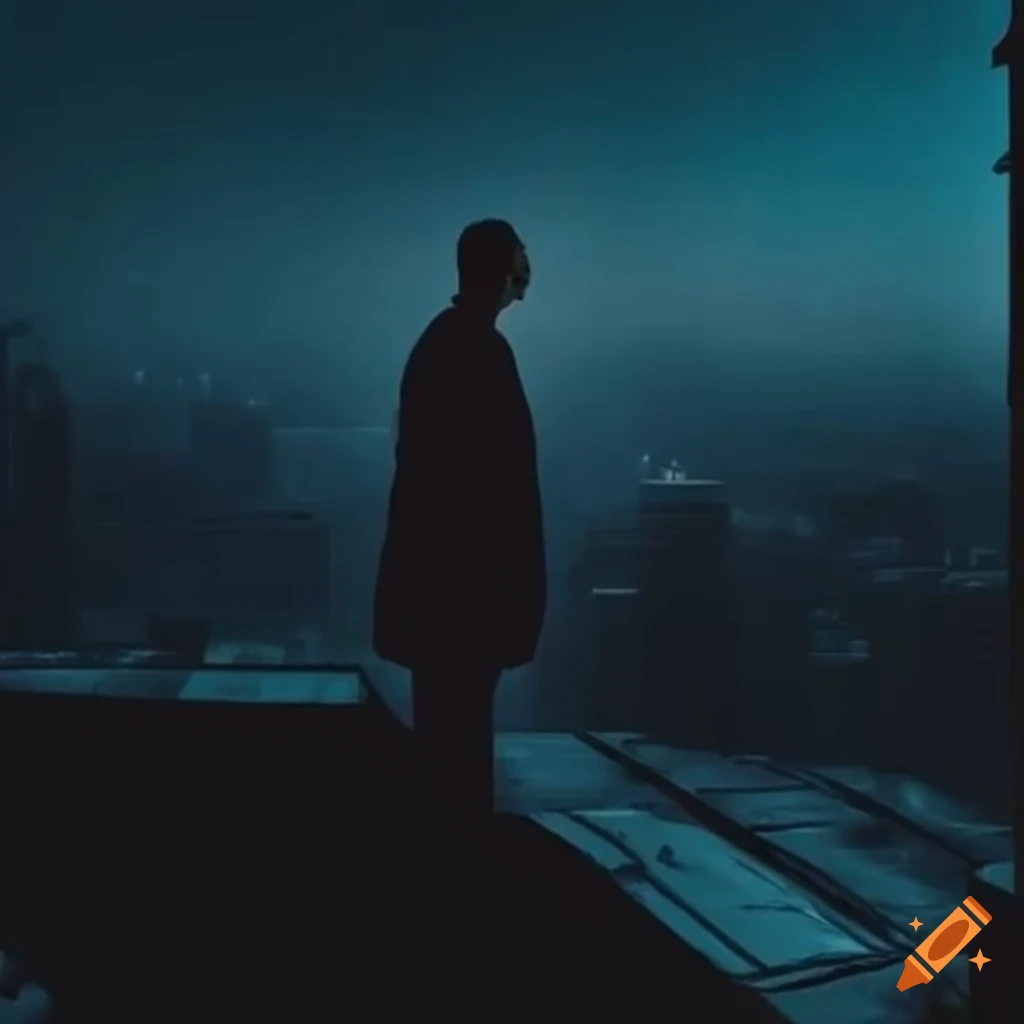 Lonely man standing on a rooftop on Craiyon