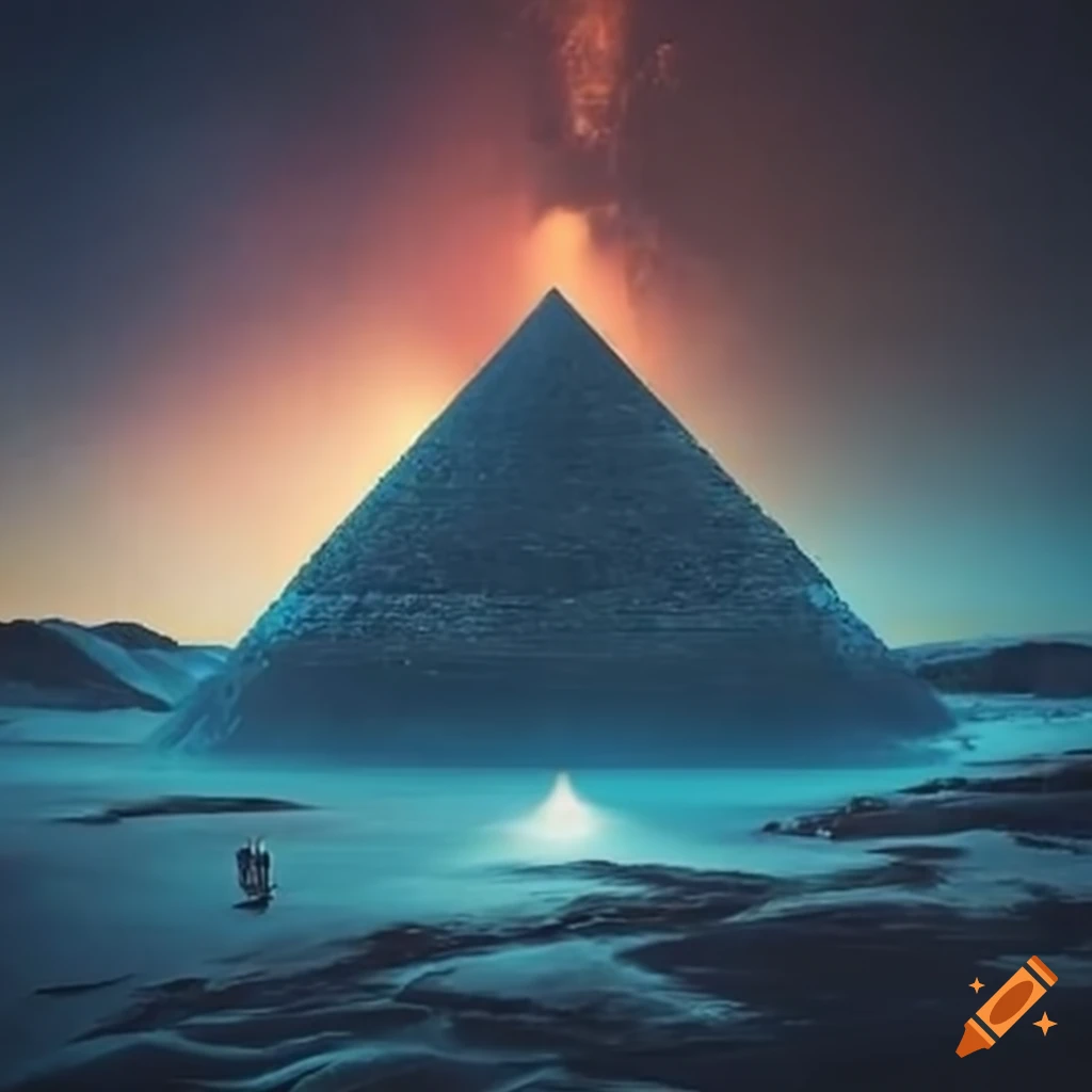 Image of a pyramid at the end of the world with space monks