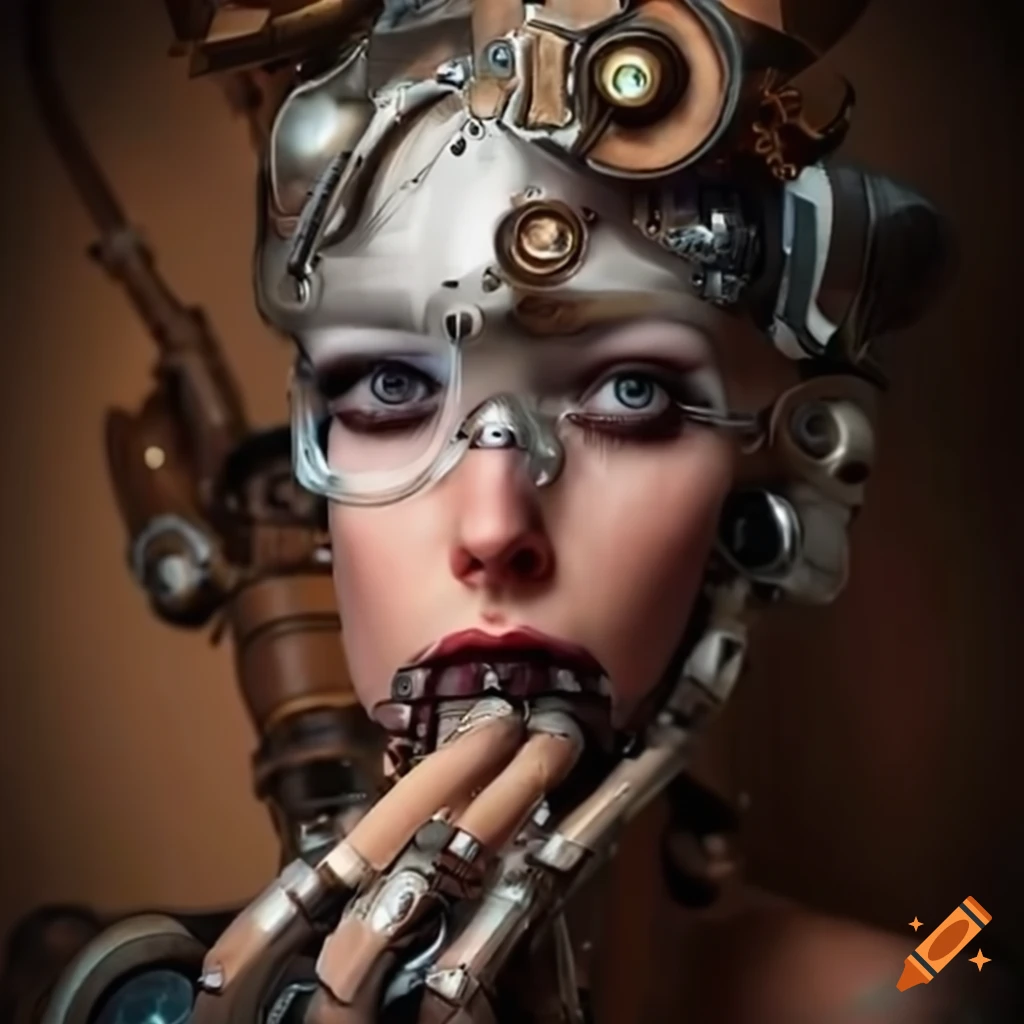 Woman with a steampunk robotic body on Craiyon