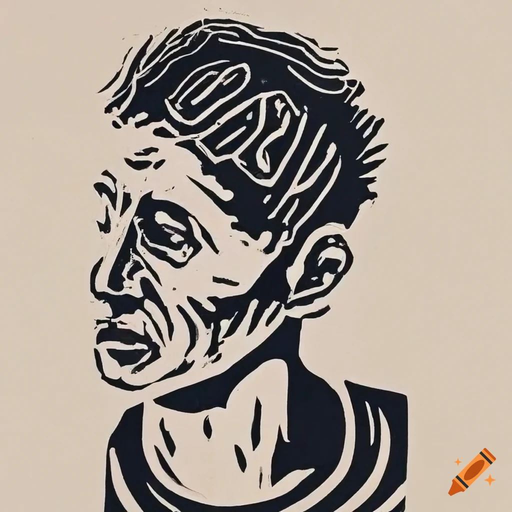 Linocut print of sports figures on Craiyon