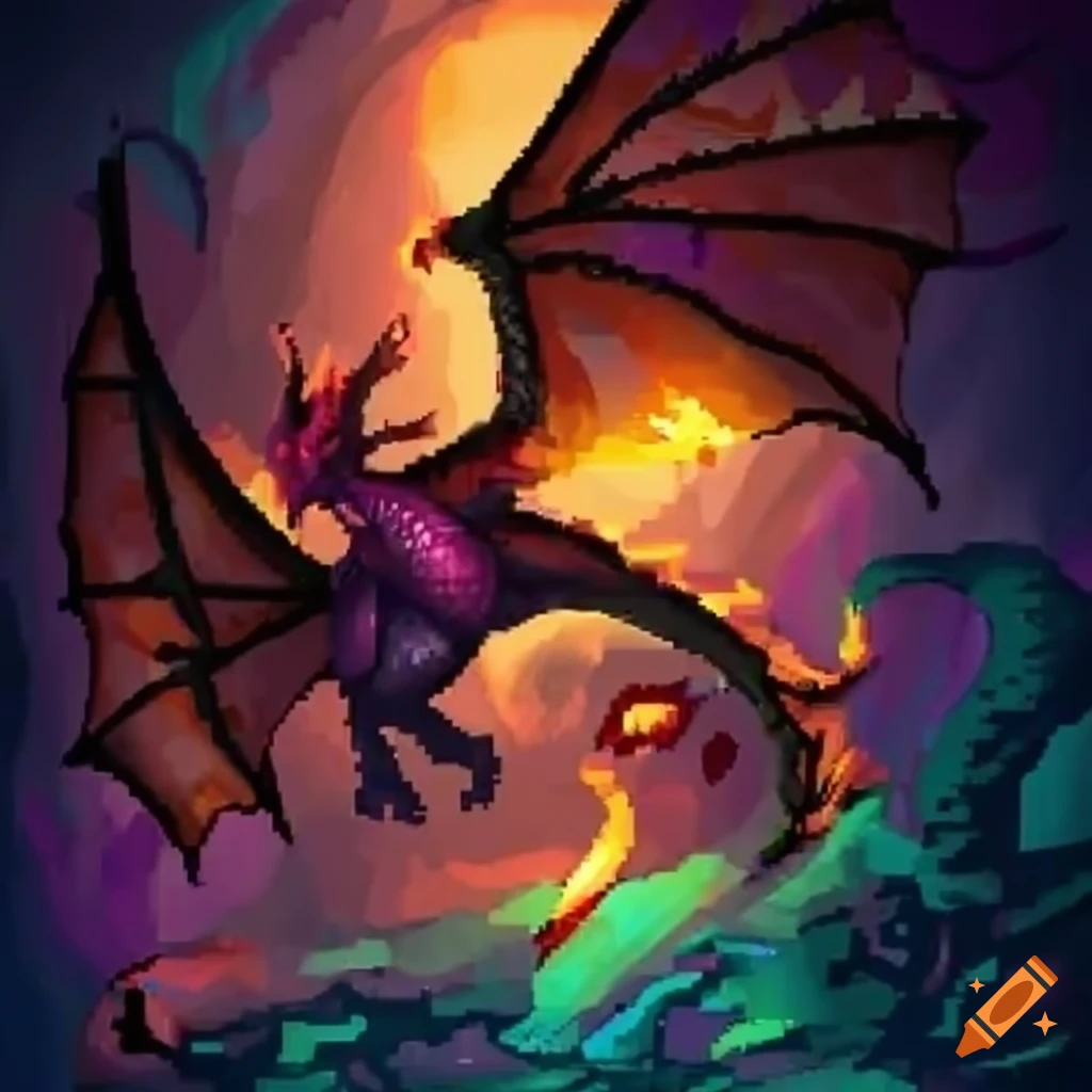 Pixel art of a dragon on Craiyon