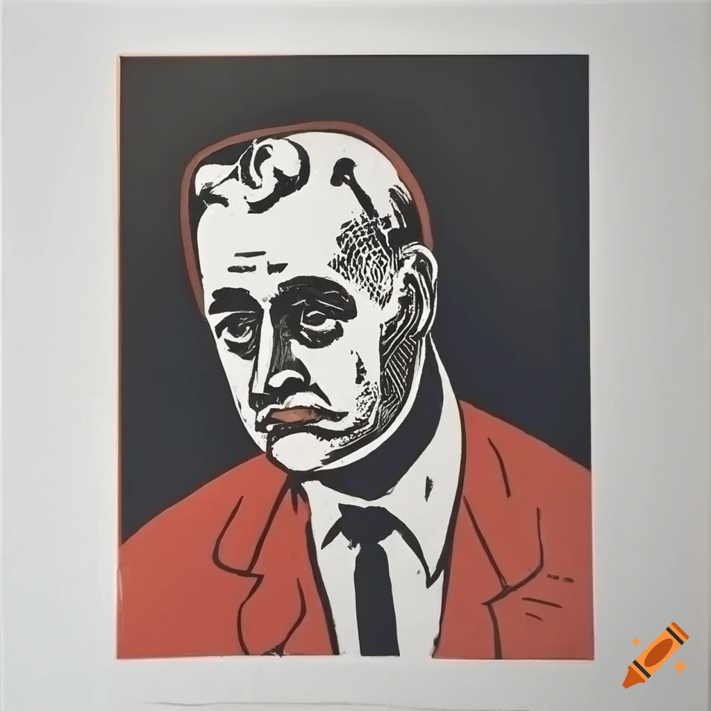 Linocut-style artwork of people in the workplace on Craiyon