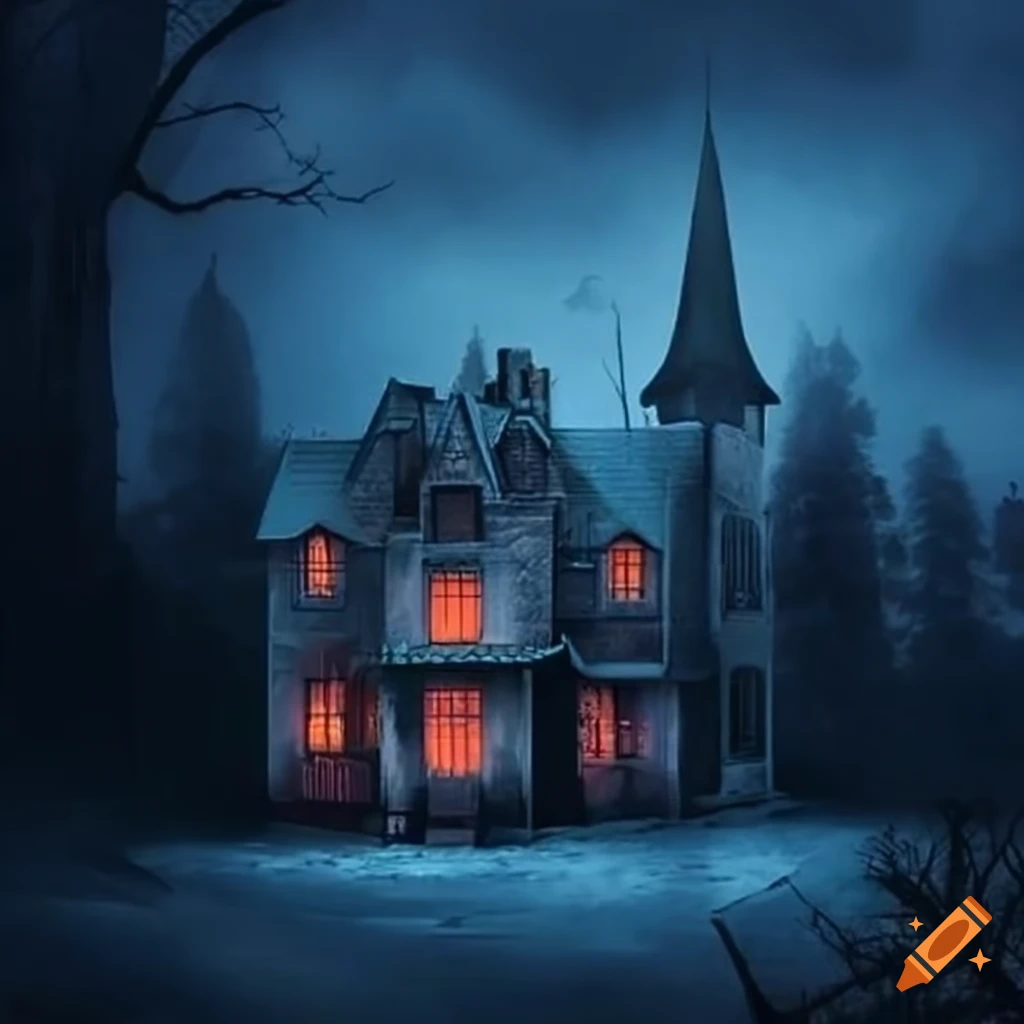 Image of a dilapidated wizard's tower at night on Craiyon