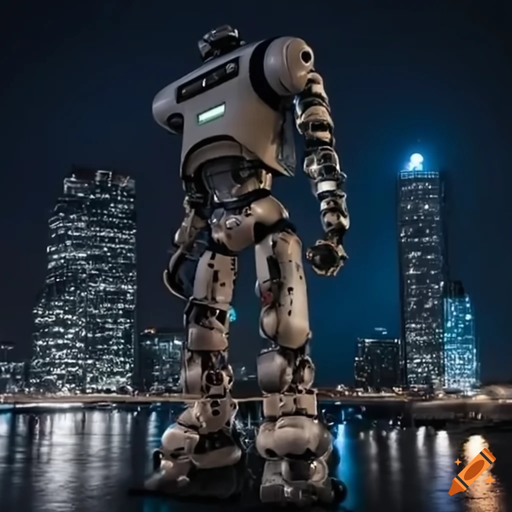 Cityscape with a giant robot in destruction on Craiyon