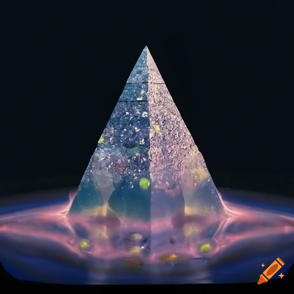 Sparkling diamond heads in front of a metal pyramid surrounded by ...