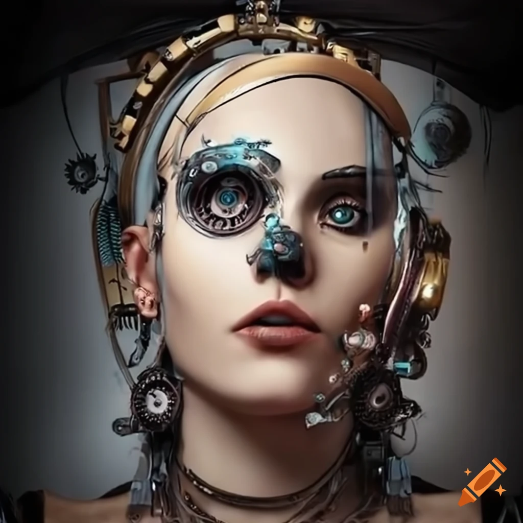 Woman with a steampunk robotic body on Craiyon