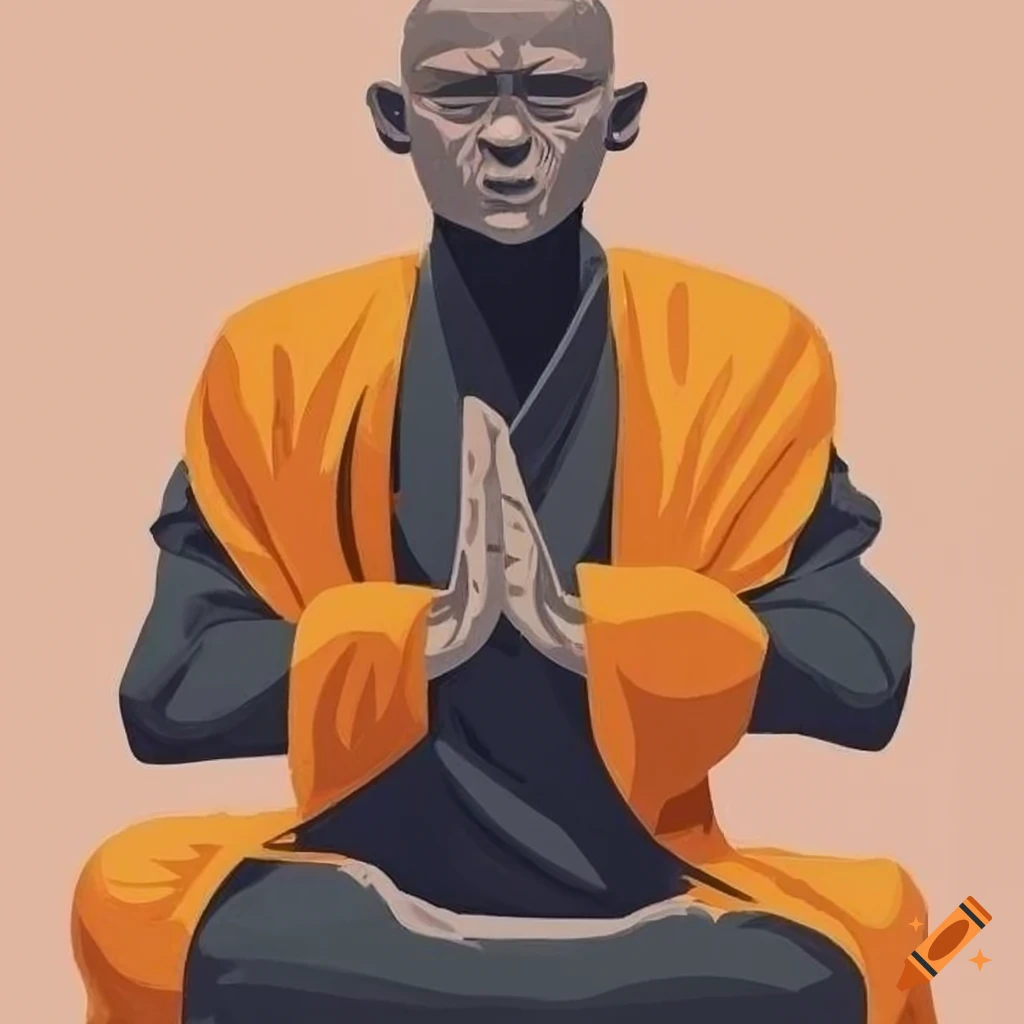 Stylized image of a meditating monk with red eyes on Craiyon