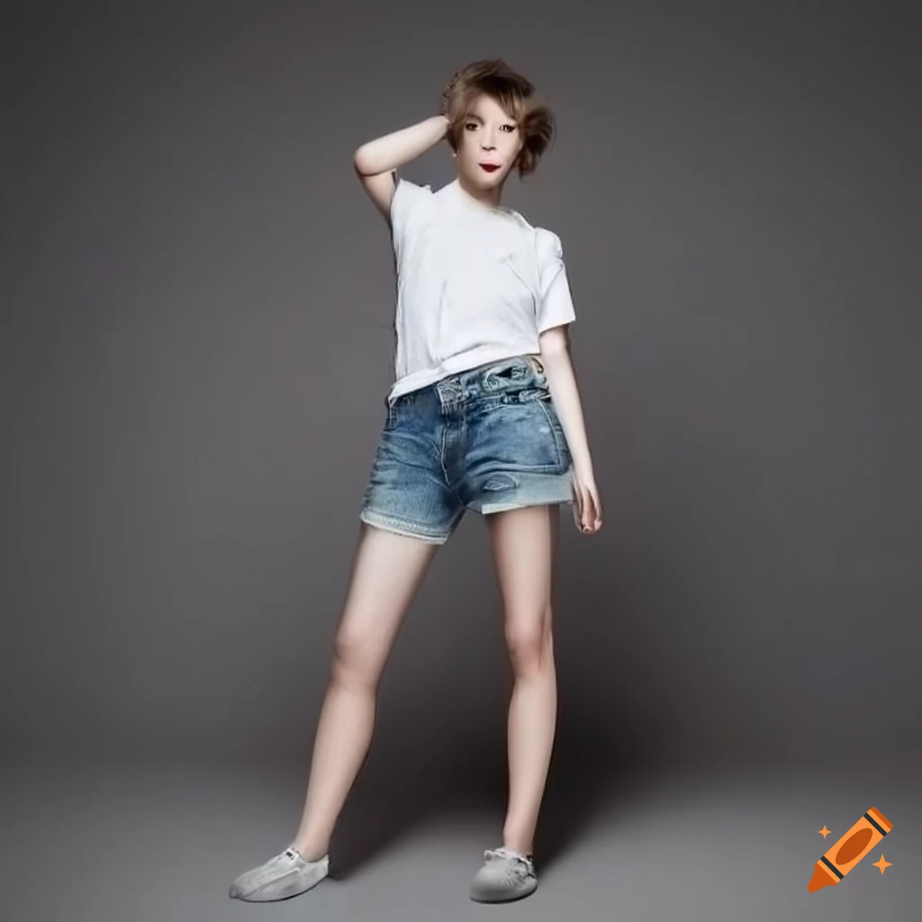 Fashionable girl with messy hair and casual outfit