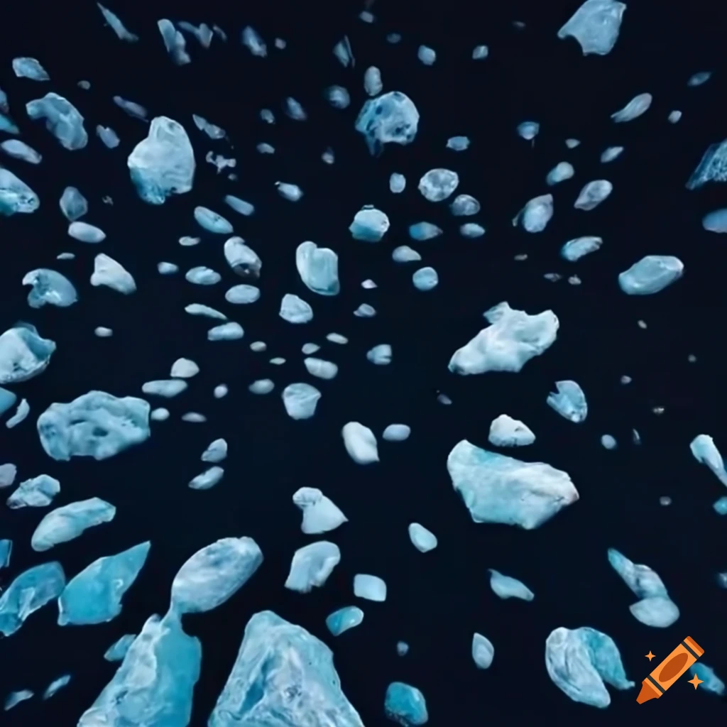 Icy rocks floating in space