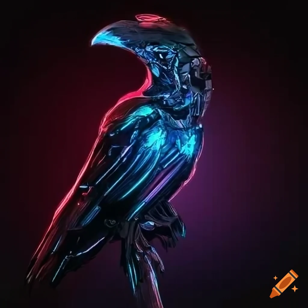 Neon lights sprite of a futuristic raven on Craiyon