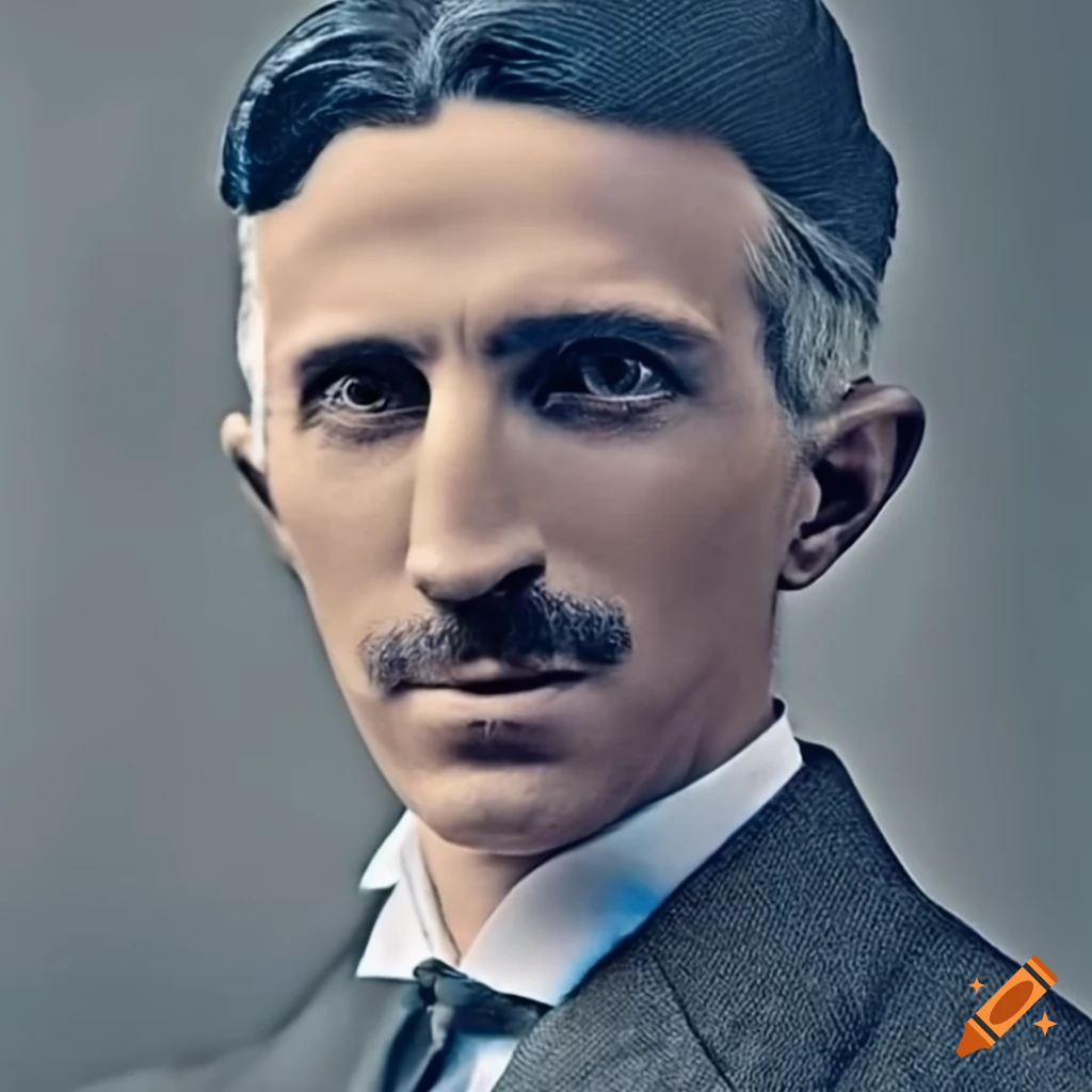 Color photo of nikola tesla in an interview on Craiyon