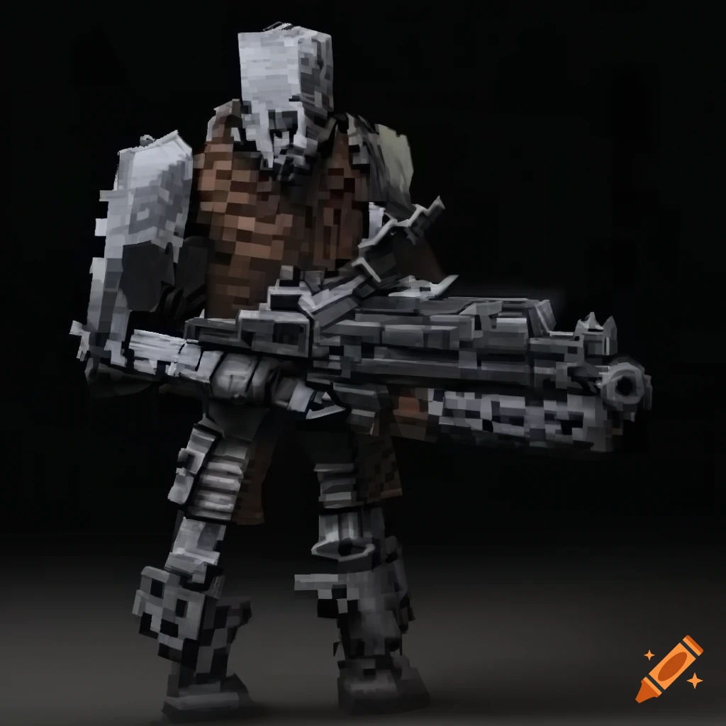 3d character concept art of a dark fantasy mob with a giant gun on Craiyon