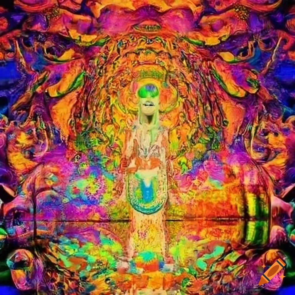 Psychedelic artwork of a human community on Craiyon