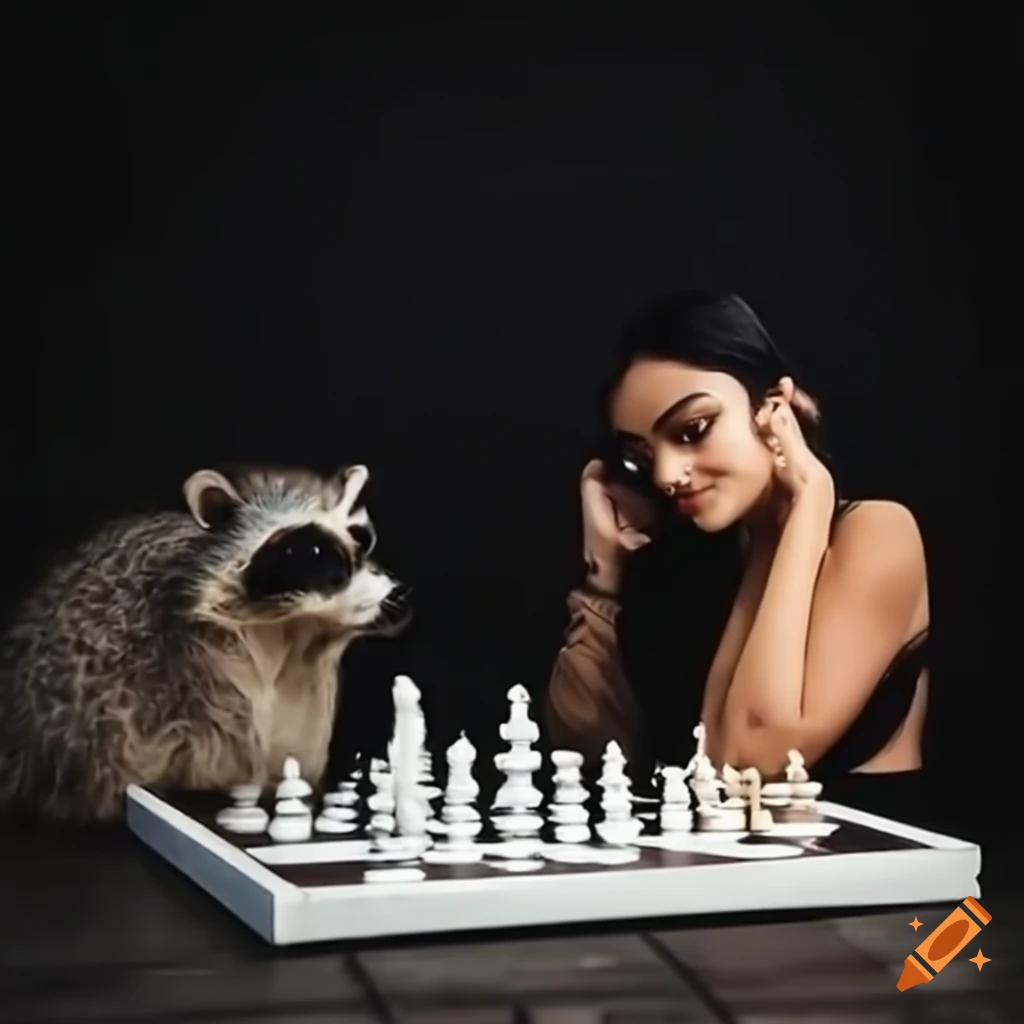 Image of a raccoon playing chess with camila mendes on Craiyon