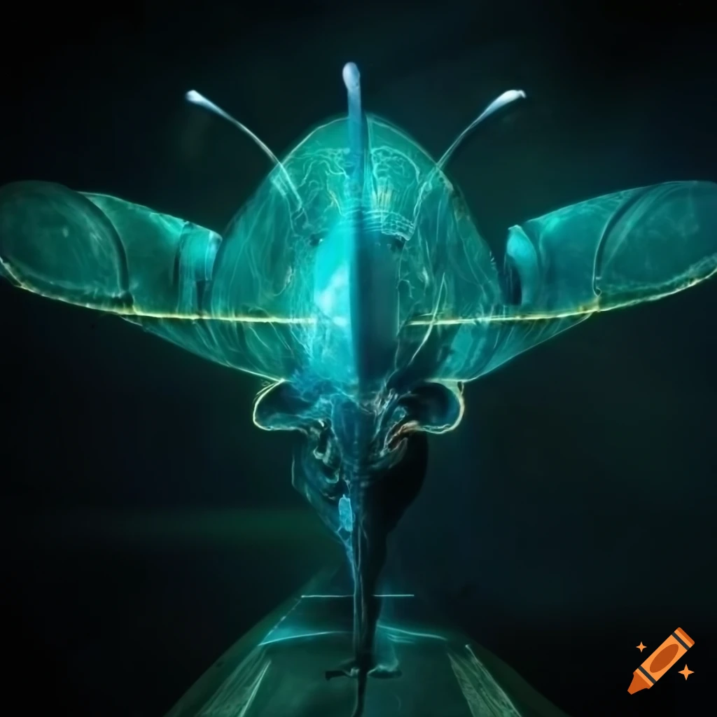 Surrealistic artwork of an insect alien spaceship on Craiyon