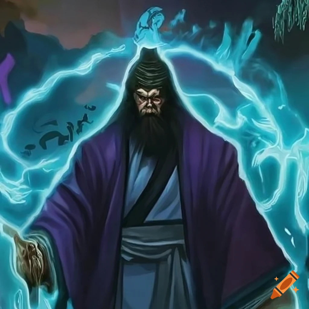 Artistic depiction of an asian man with magical powers