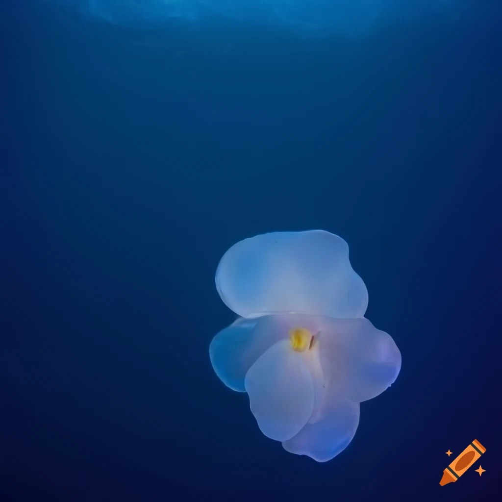 Translucent orchid sea creature in a dark blue background on Craiyon