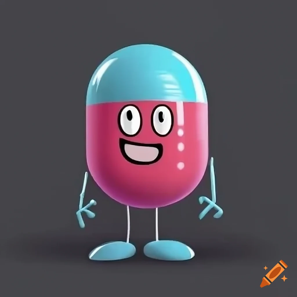 Animated cartoon characters shaped as medication capsules on Craiyon