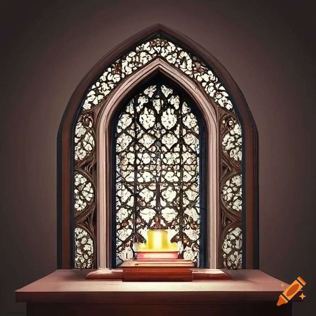 Elegant gothic window and altar in Islamic art style on Craiyon