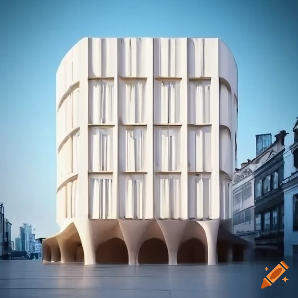 Parametric design of a building with a metal cross symbol on Craiyon