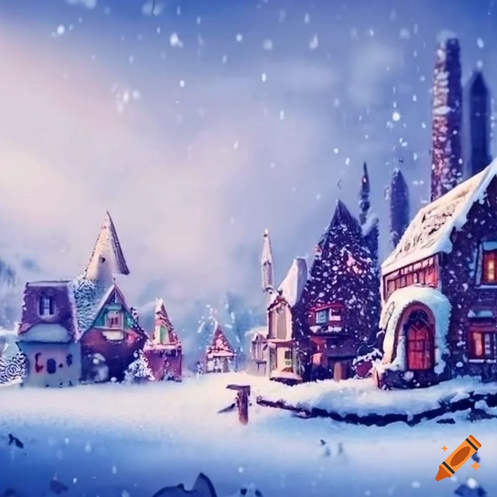 Cute and adorable winter village illustration on Craiyon