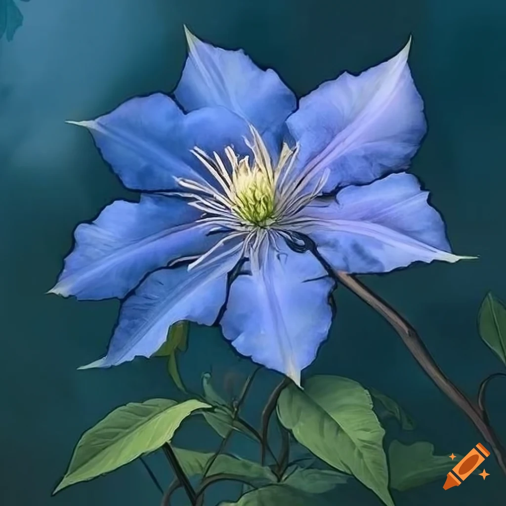 Detailed drawing of a white clematis flower on Craiyon