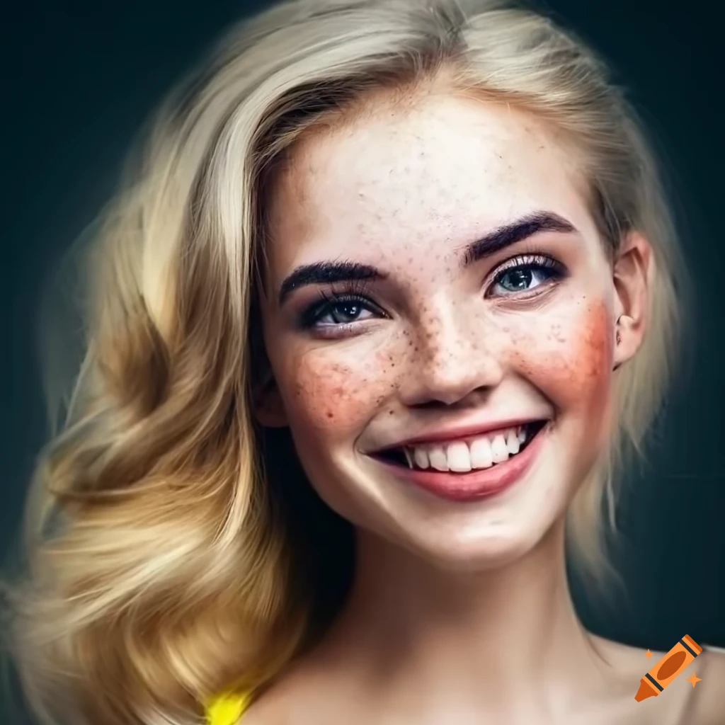 Portrait Of A Young Woman With Freckles And Blonde Hair On Craiyon