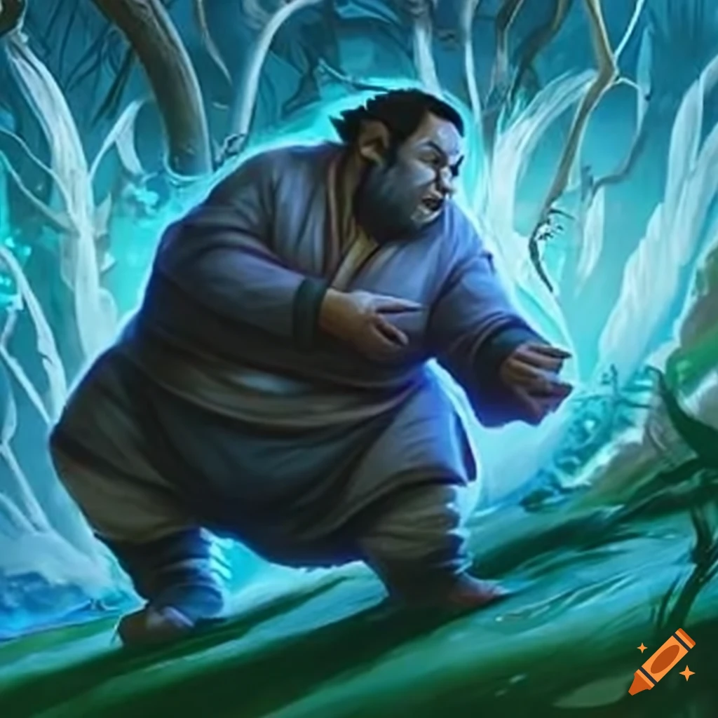 Illustration of a wise asian dwarf casting healing magic