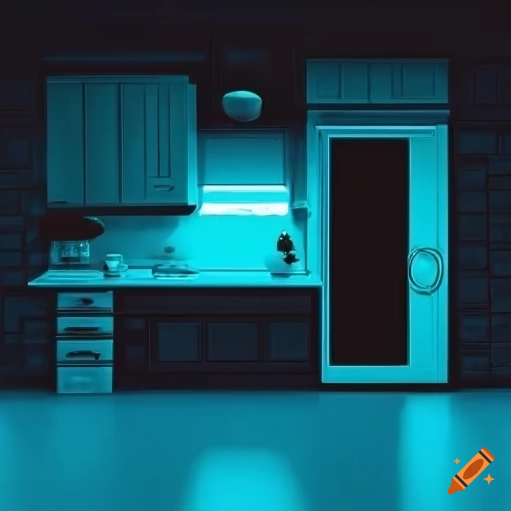 Kitchen with neon painted wall in 1980s retro style on Craiyon