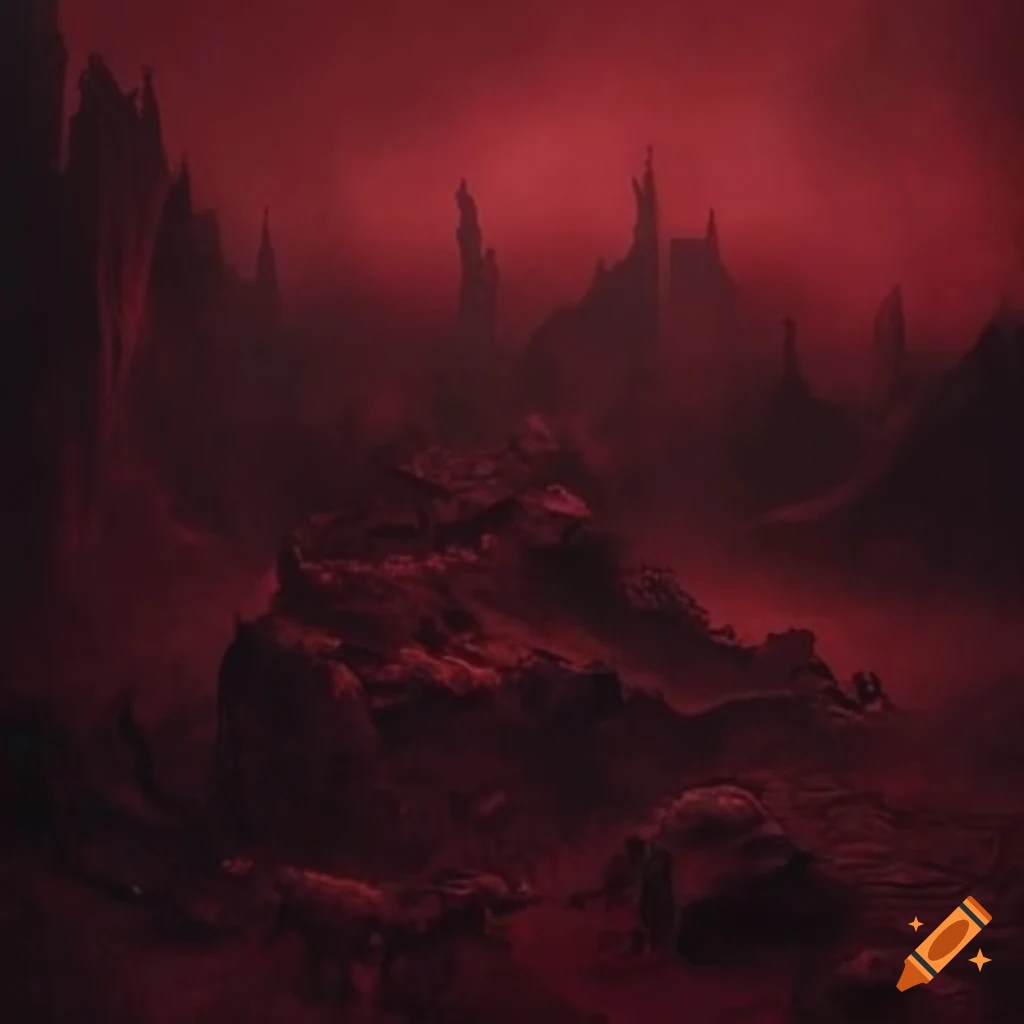 Gustave doré inspired medieval war aftermath landscape on Craiyon