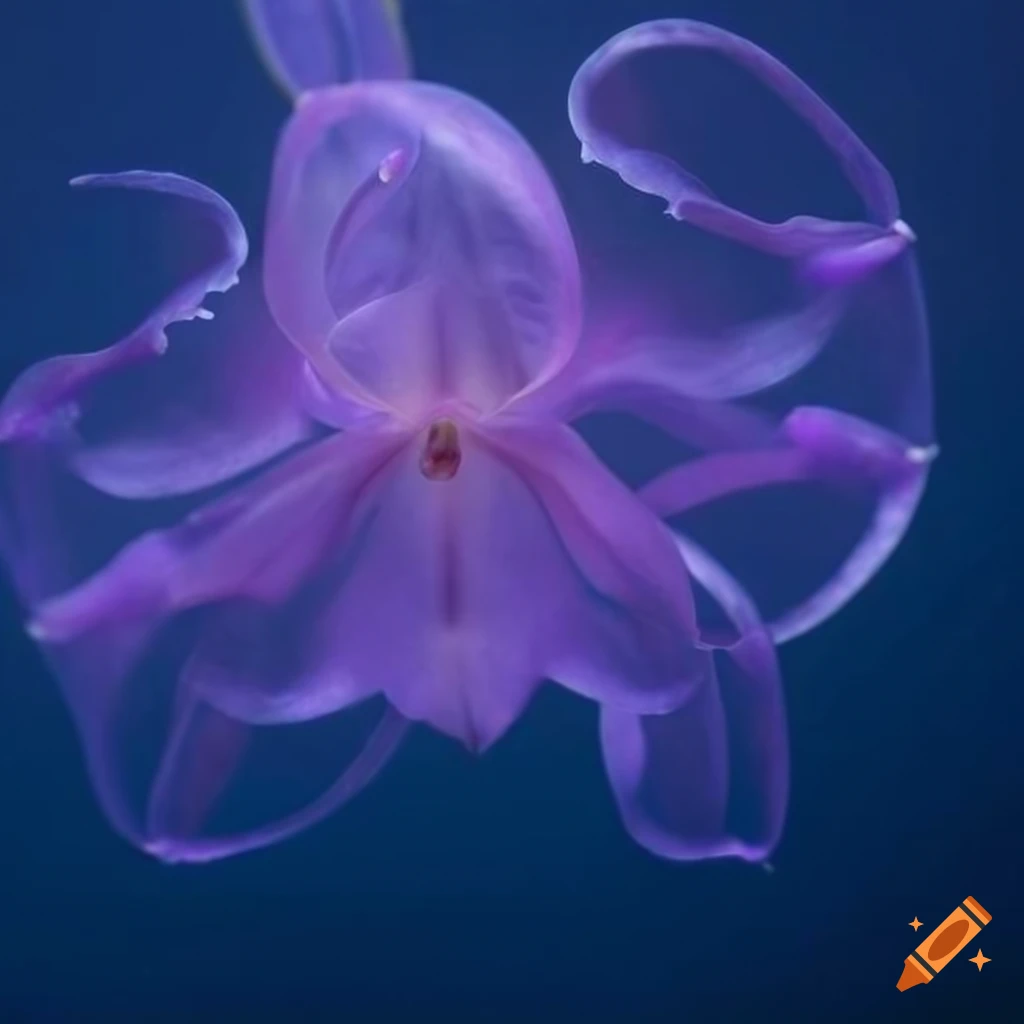 Translucent wild orchid sea creature underwater on Craiyon