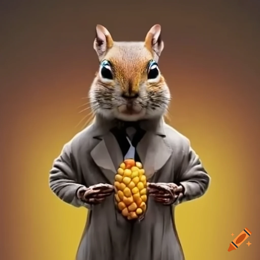 Squirrel stealing corn from a corporation