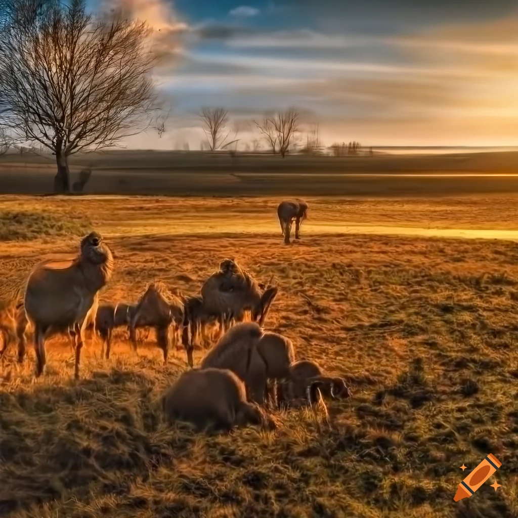 Vivid and detailed photo of animals in a farmland on Craiyon