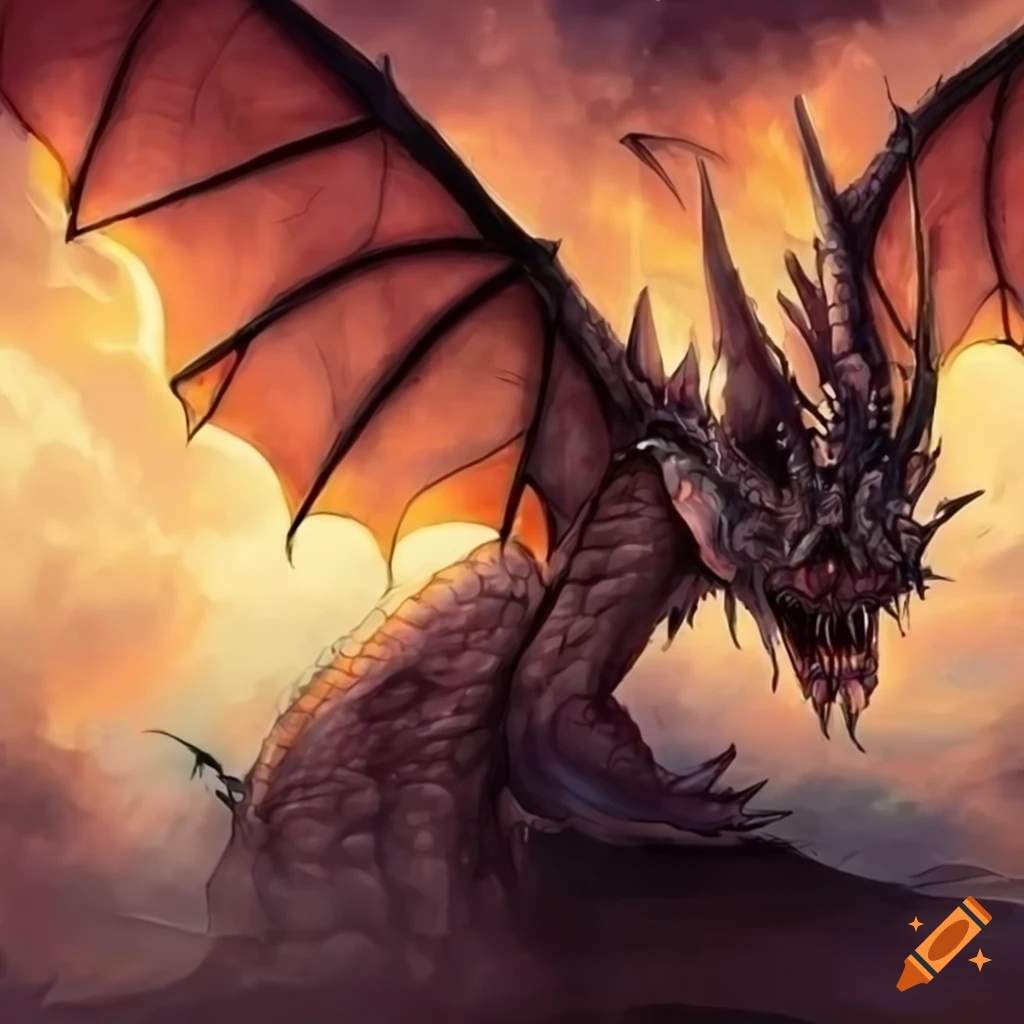 Illustration of a fierce bat-dragon on Craiyon