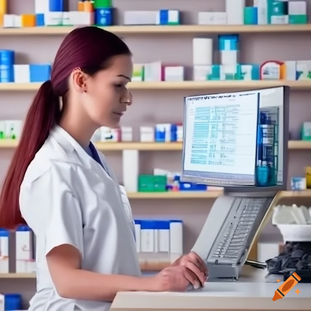 Pharmacist working on a computer on Craiyon