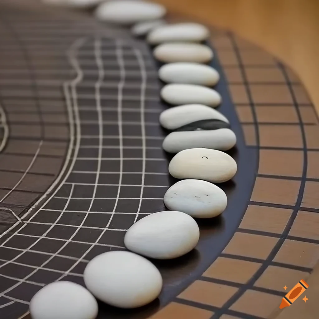 Unique lightning bolt shaped go board with black and white stones on ...