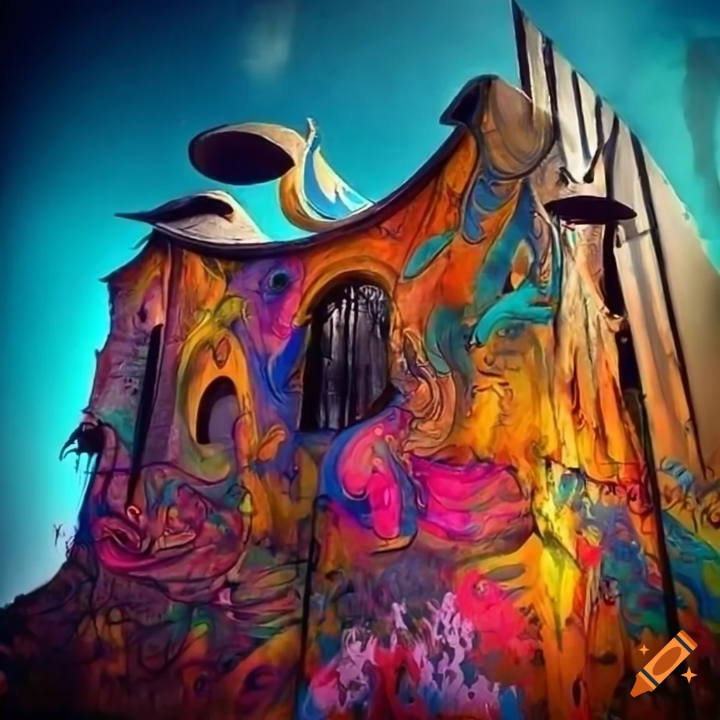 Surrealist circus park with graffiti and hybrid creatures on Craiyon