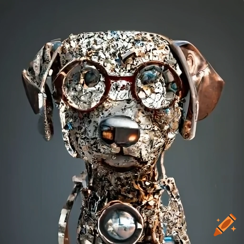 Sculpture of a labrador dog made of recycled objects on Craiyon