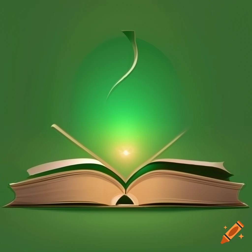 Green toned logo with a light on a book on Craiyon