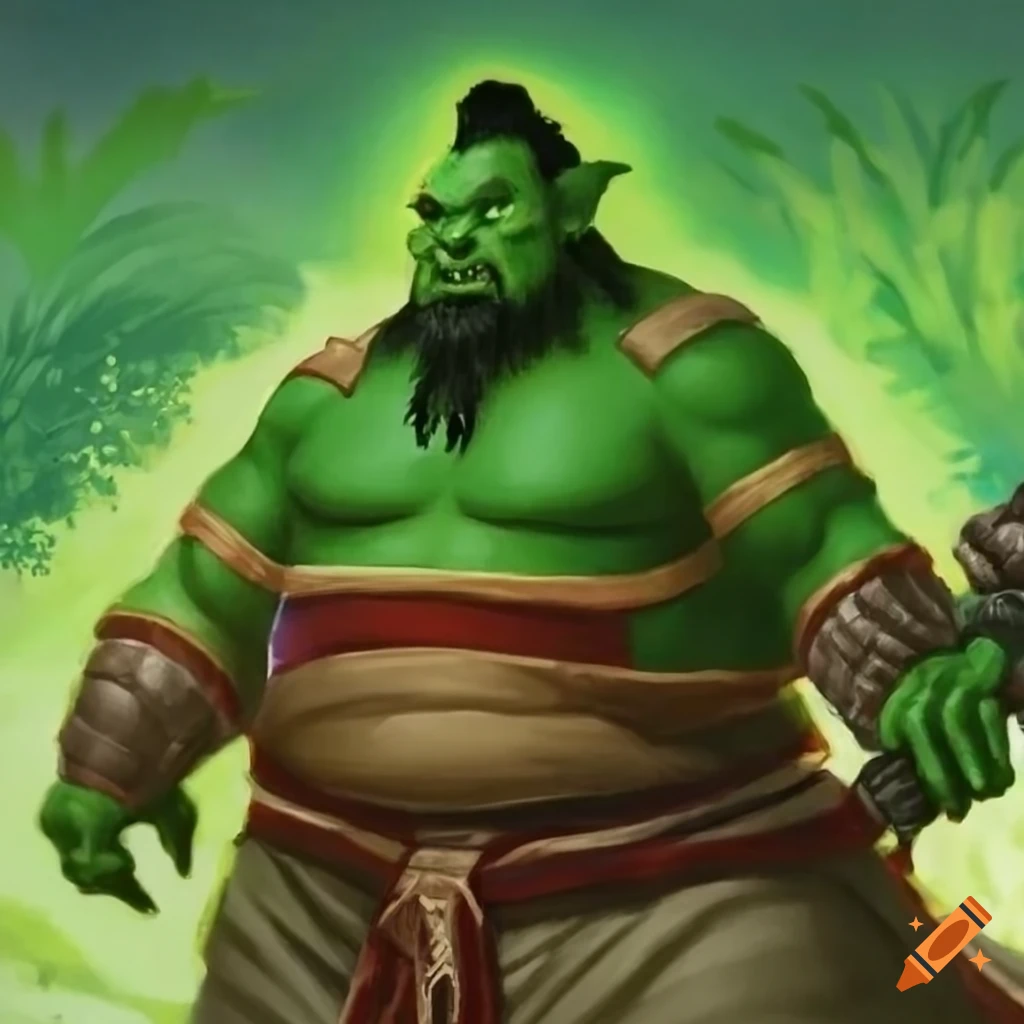 Illustration of a fat asian orc wearing ancient chinese robes on Craiyon