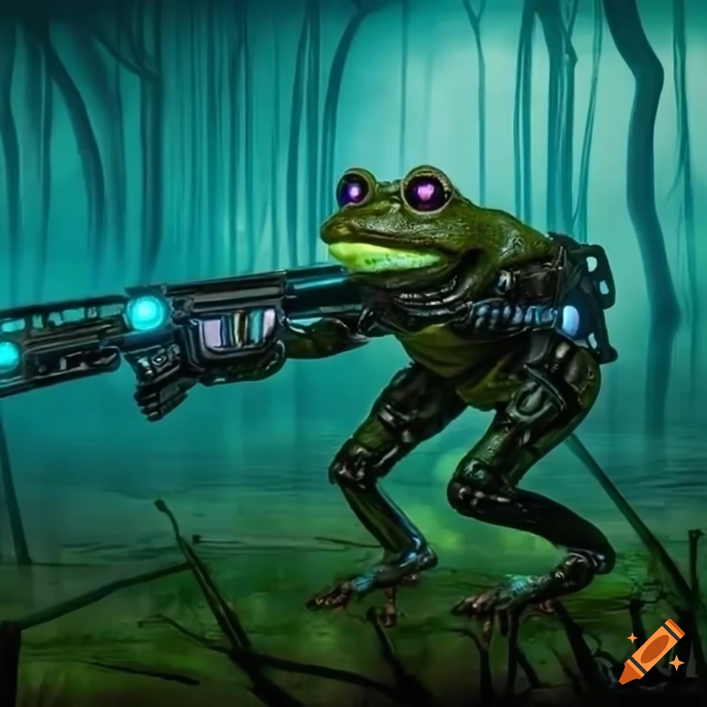 Frog with an ak-47 weapon on Craiyon